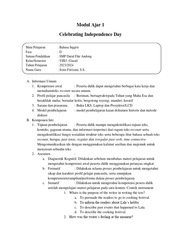 Modul Ajar 1.docx Oim | PDF