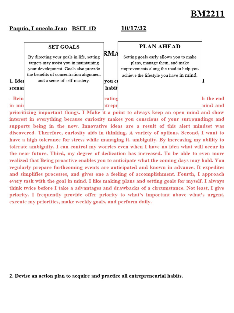 Entrep Performance Task | PDF | Mind | Habits