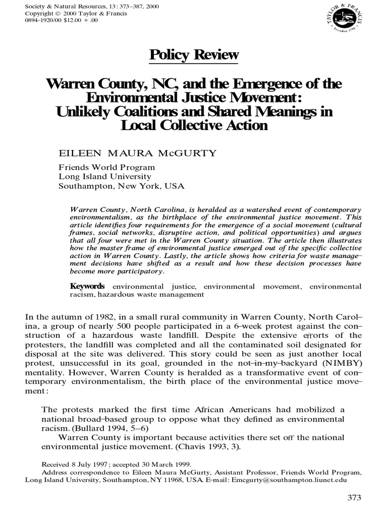 Warren County NC and The Emergence of The Environm | PDF | Waste ...