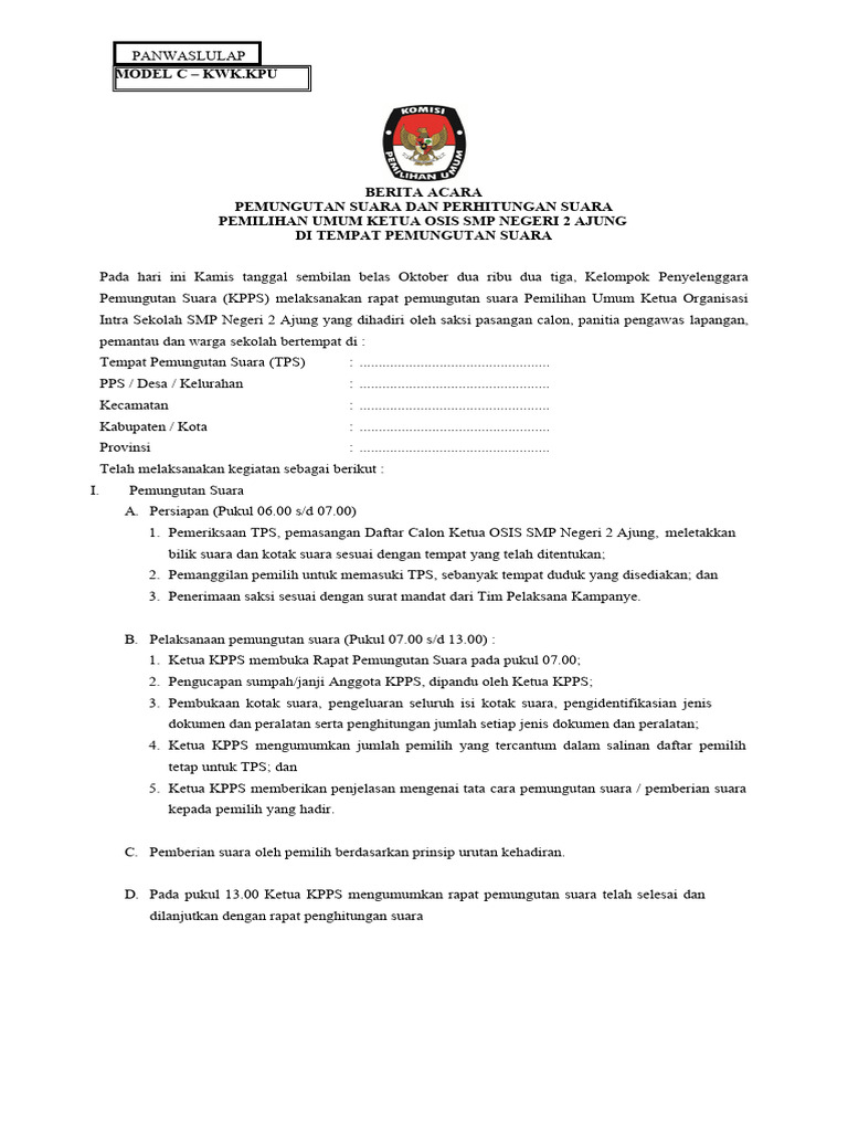 Berita Acara Pelaksanaan Pemungutan Suara | PDF
