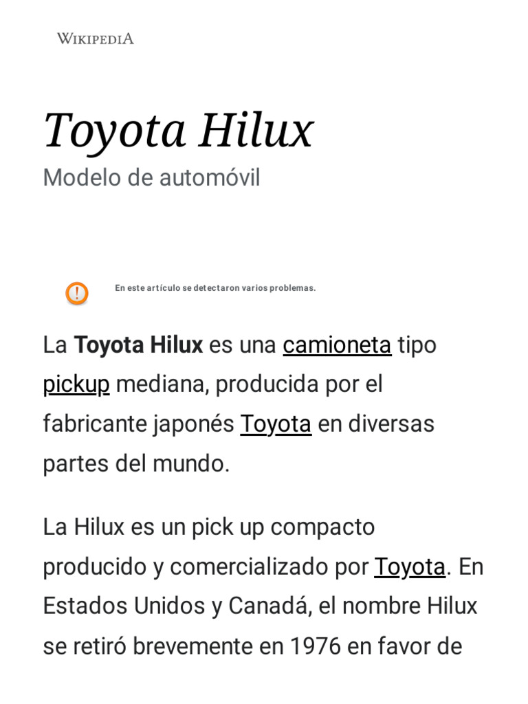 Toyota Hilux - Wikipedia, La Enciclopedia Libre | PDF | Tecnología de ...