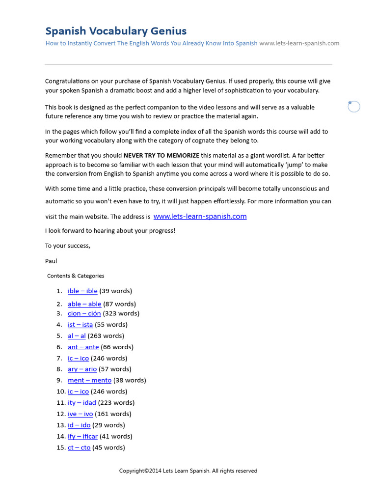 Spanish Vocabulary Genius Book1111 PDF (1) .PDF WORD | PDF