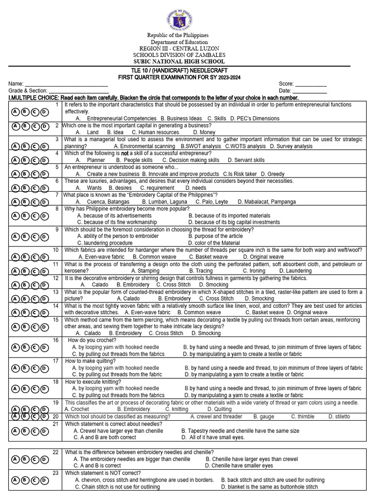 Q1 PT Needlecraft | PDF | Embroidery | Yarn
