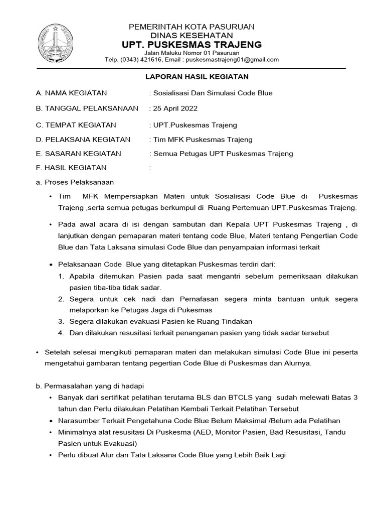 Dokumentasi Kegiatan Foto Sosialisasi Code Blue 2022 | PDF