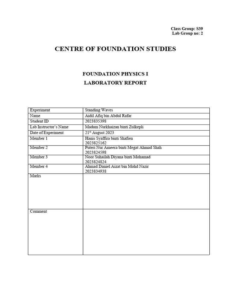 Lab Report Phy (Standing Wave) | PDF | Waves | Resonance
