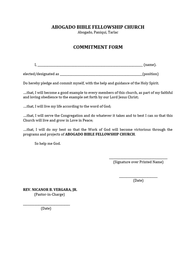 Commitment Form for Church Members | PDF