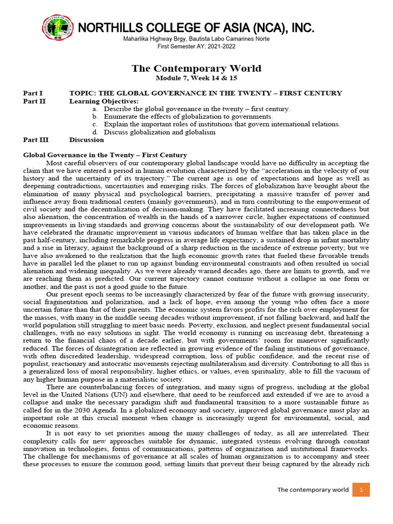 Global Governance & Its Challenges | PDF | United Nations ...