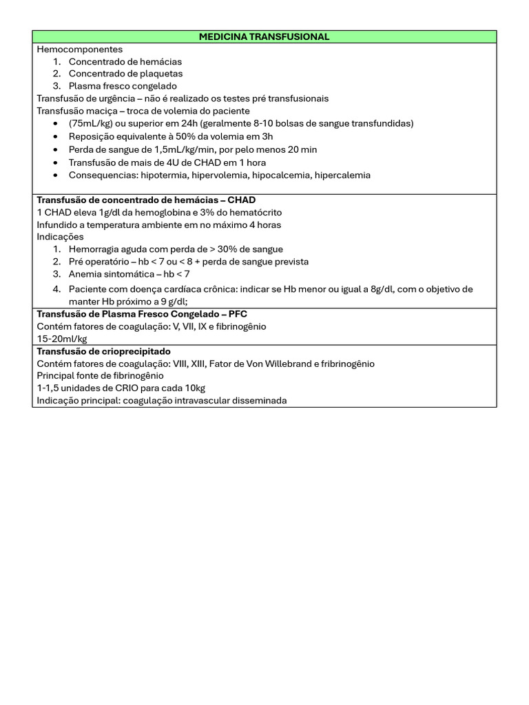 Guia de Hemocomponentes e Transfusões | PDF