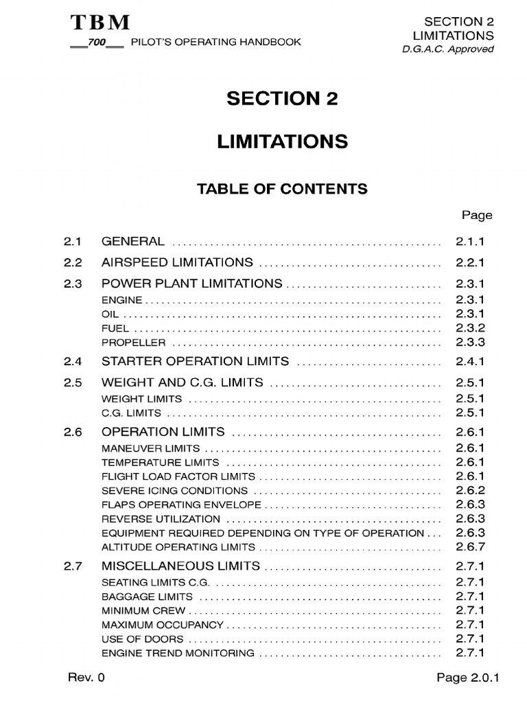 TBM 700-Limitations | PDF