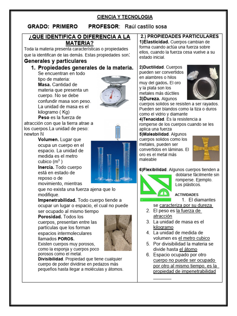 1ero. PROPIEDADES DE LA MATERIA | PDF | Importar | Gases
