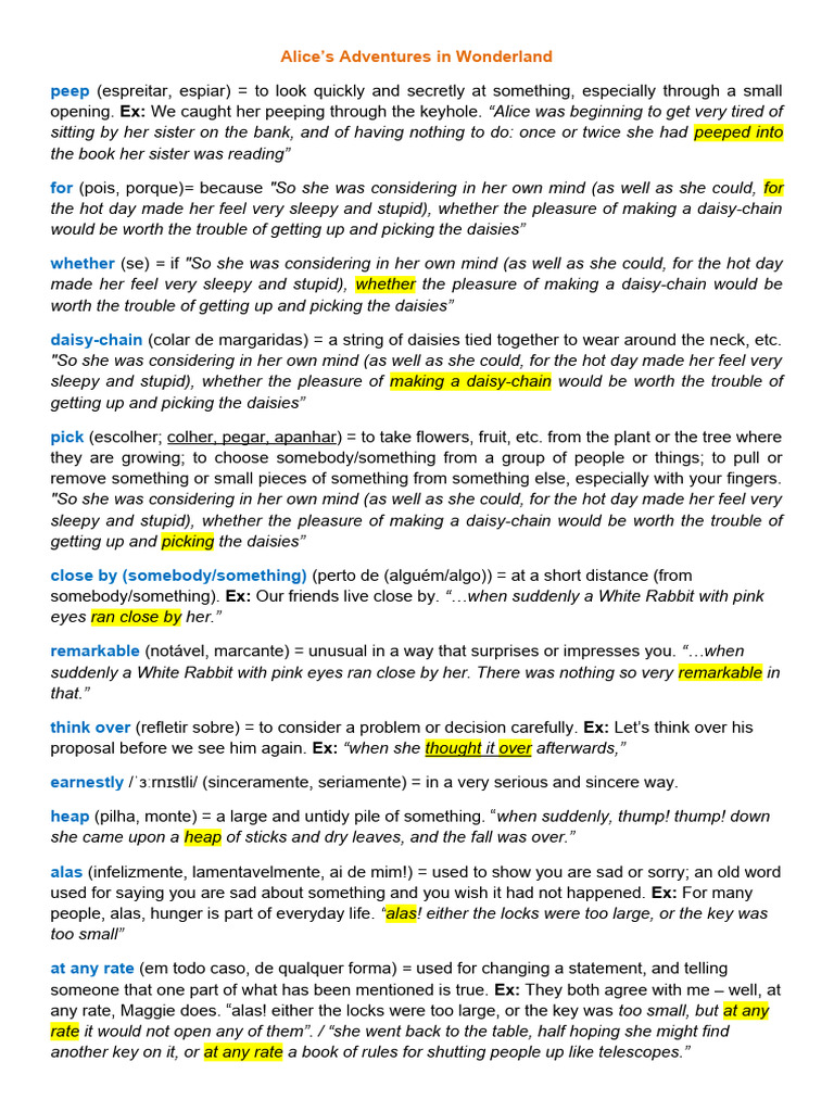 VOCABULARY - CHAPTER 1 - Alice's Adventures in Wonderland | PDF