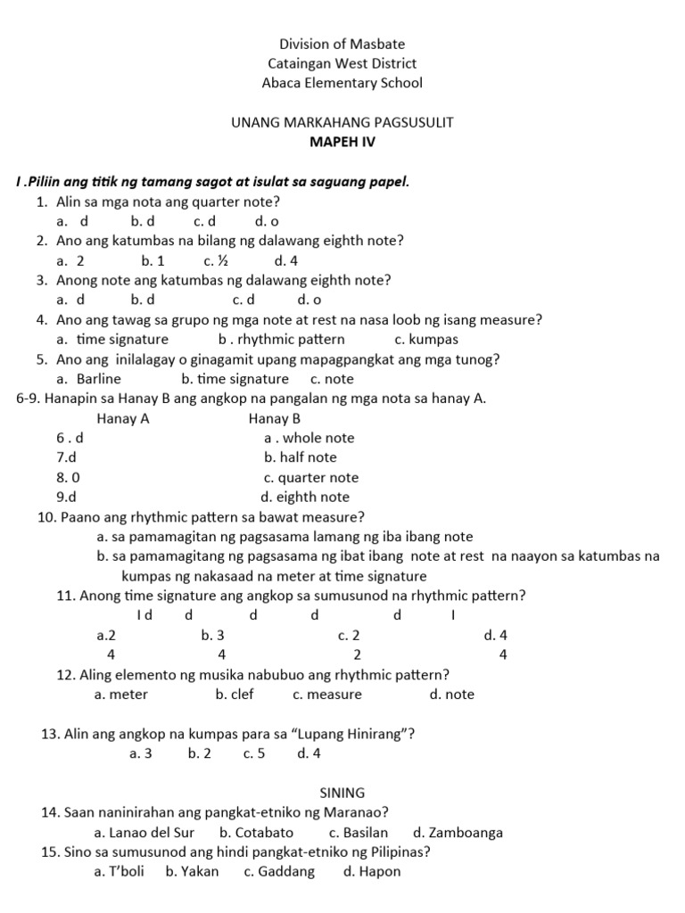 K To 12 First Grading MAPEH | PDF