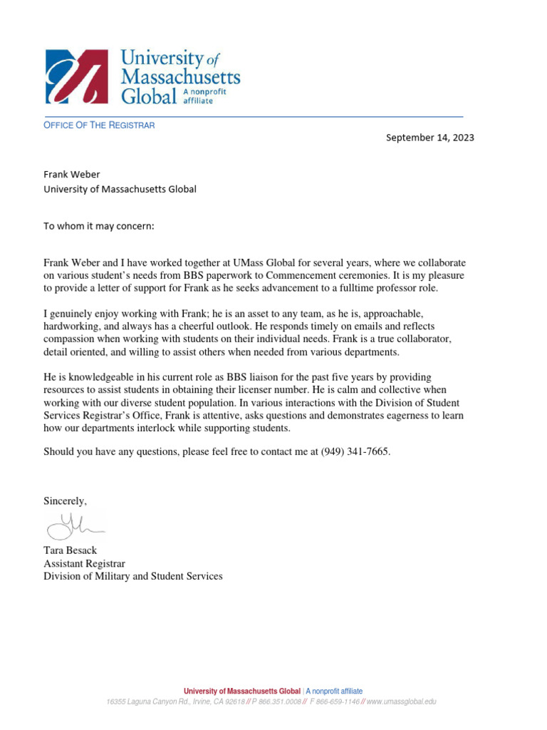 Frank Weber Letter of Support Besack | PDF