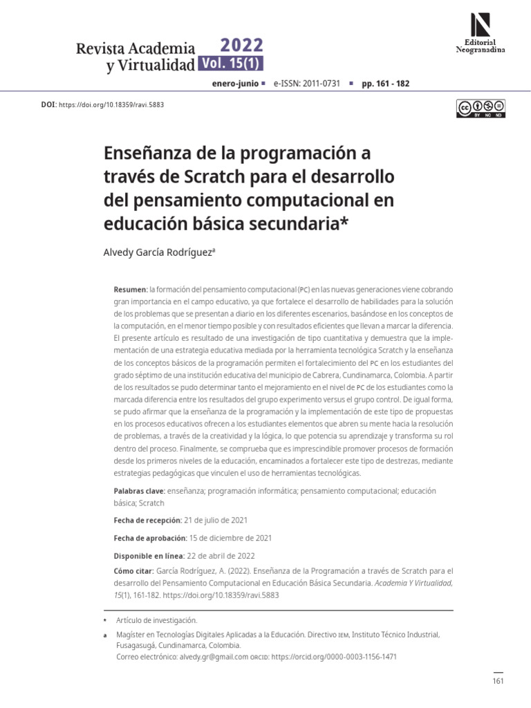 Enseñanza de La Programación A Través de Scratch para El Desarrollo Del Pensamiento ...