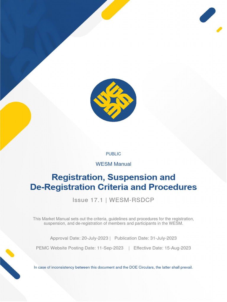 WESM - RSD, Criteria and Procedure - 17.1 - 15 - August - 2023 ...