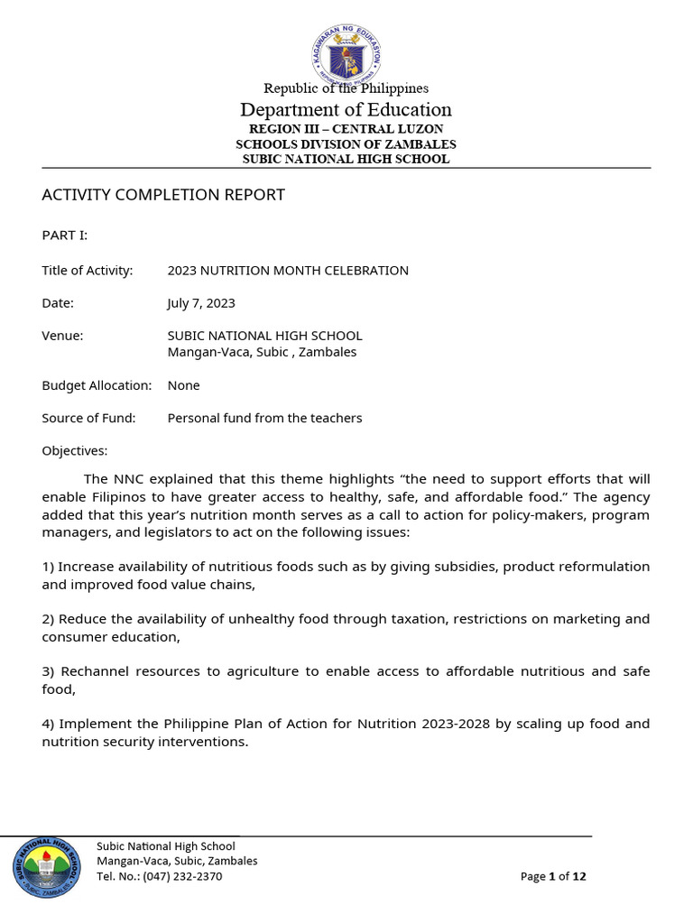 ACTIVITY-COMPLETION-REPORt-on-nutrition-month-2023 | PDF | Foods