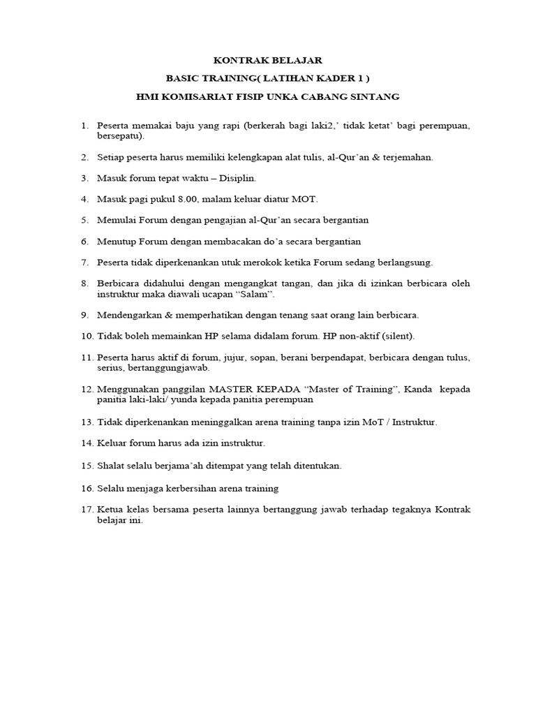 Kontrak Belajar Lk1 Hmi | PDF