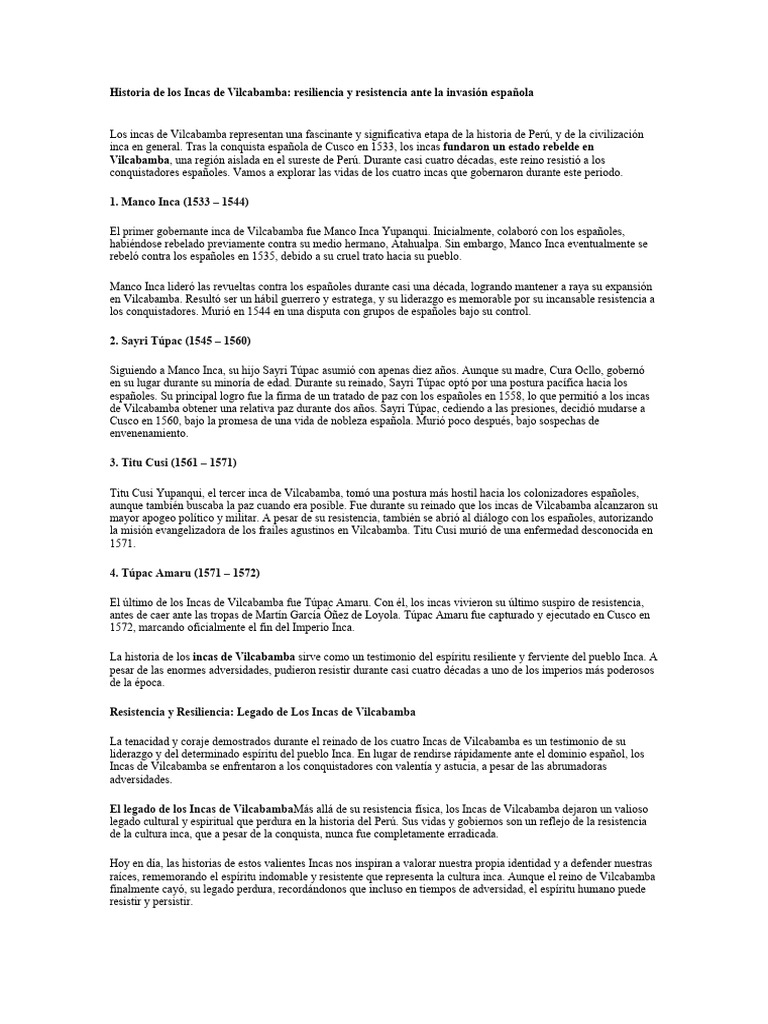Historia de Los Incas de Vilcabamba - 110153 | PDF Historia de Los Incas de Vilcabamba - 110153 | PDF