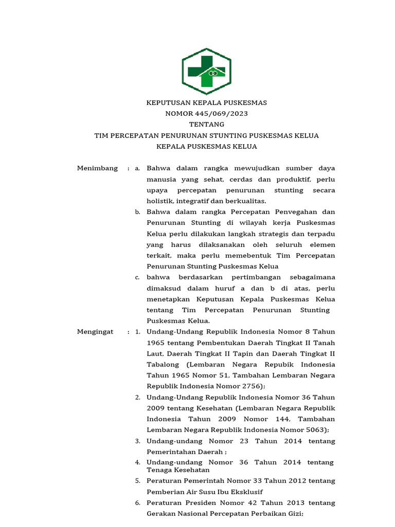 Pembentukan Tim Stunting Puskesmas Kelua | PDF