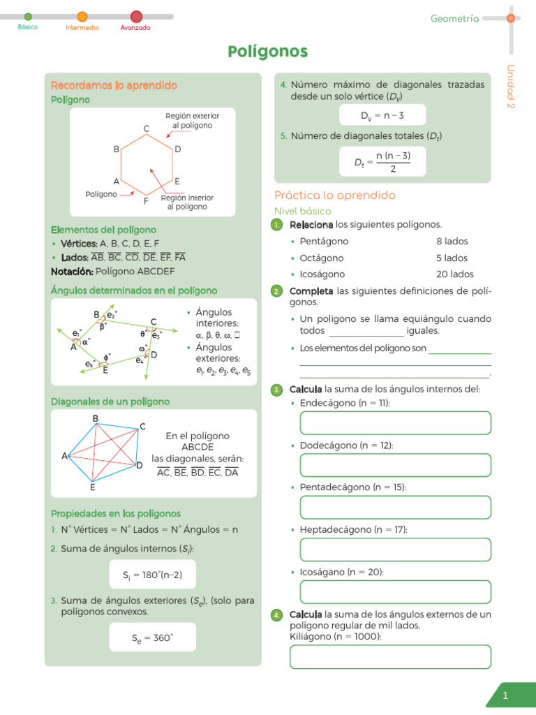Ficha Poligonos - 4to | PDF | Ángulo | Geometría del plano euclidiano