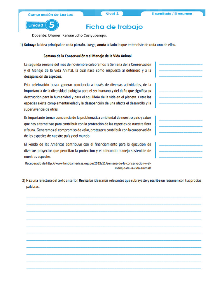 Ficha de Refuerzo El Sumillado Resumen | PDF