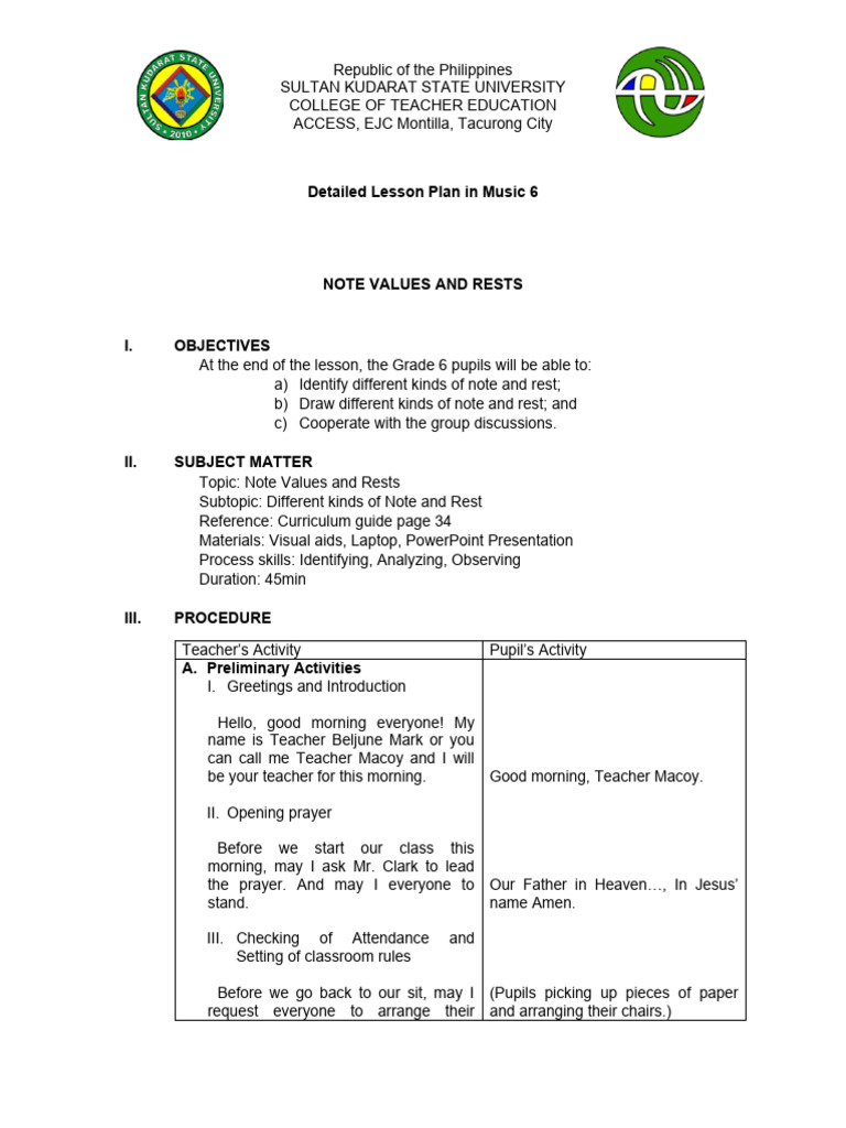 Grade 6 Music Lesson: Notes & Rests | PDF | Music Theory | Elements Of ...