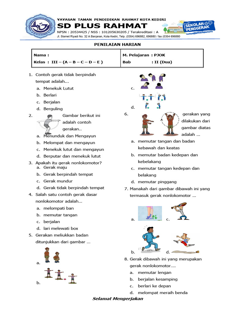 PH PJOK KLS 3 (Gerak Non Lokomotor) | PDF