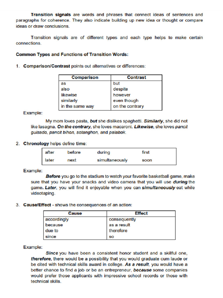 Lesson 4 Transition SIgnals | PDF