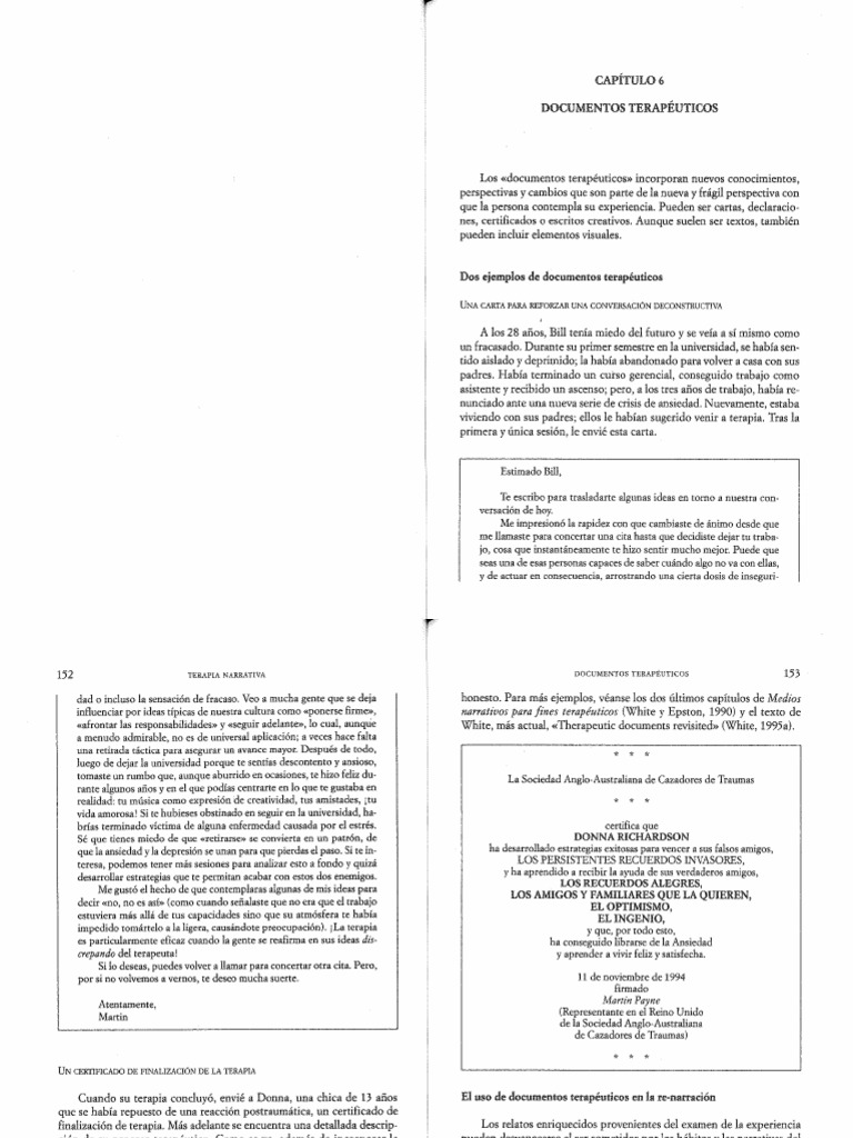 Payne, M., Terapia Narrativa, Documentos Terapéuticos (Cap. 6) | PDF