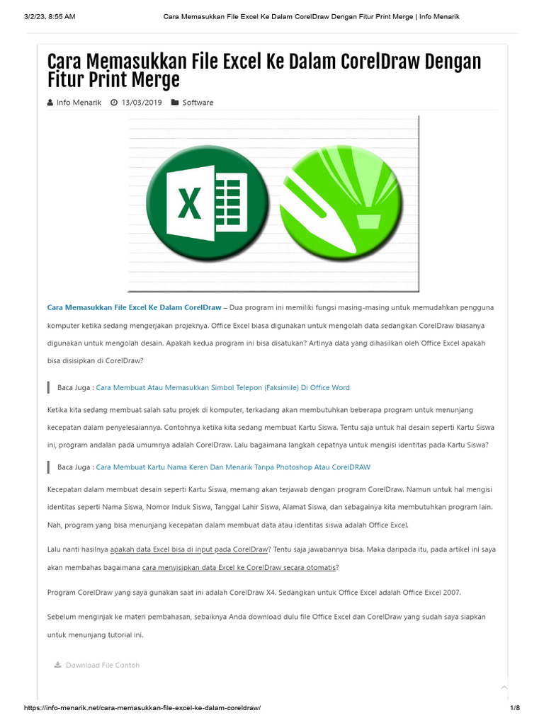 Cara Memasukkan File Excel Ke Dalam CorelDraw Dengan Fitur Print Merge - Info Menarik | PDF