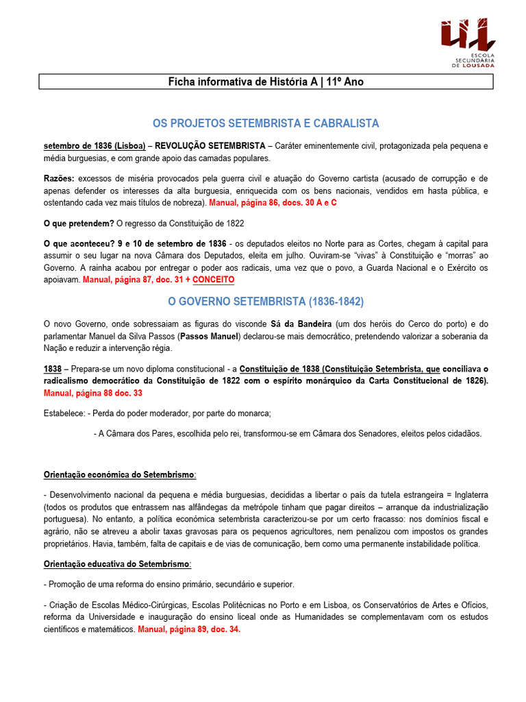 Projetos Setembrista e Cabralista em 1836 | PDF