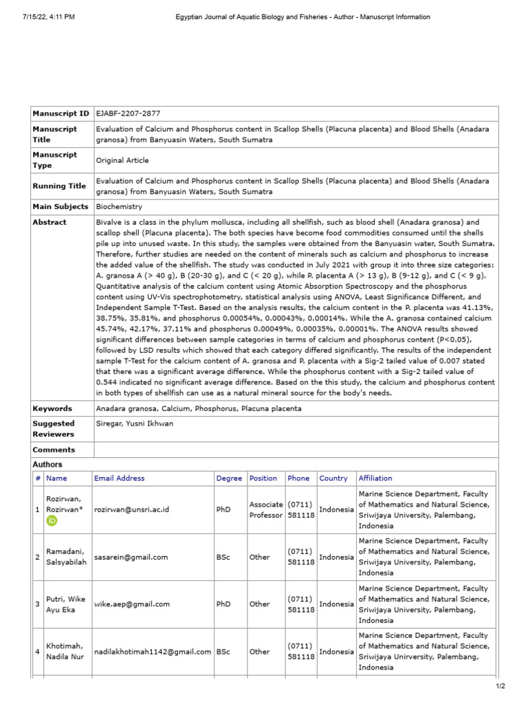 Egyptian Journal of Aquatic Biology and Fisheries - Author - Manuscript ...