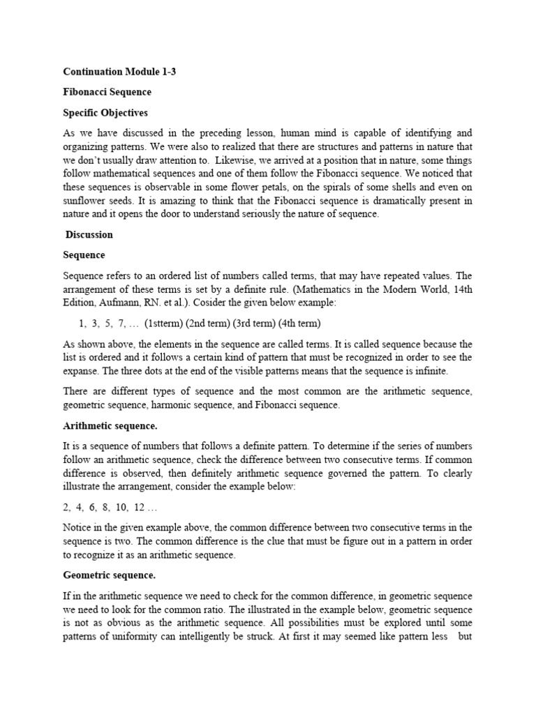 MMW Module 1.3 Fibonacci Sequence | PDF | Sequence | Pattern