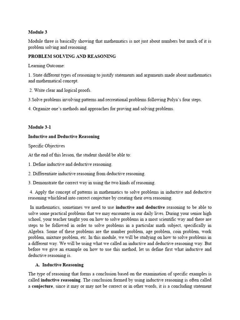 Module 3.1 Inductive and Deductive Reasoning | PDF | Inductive Reasoning | Deductive Reasoning