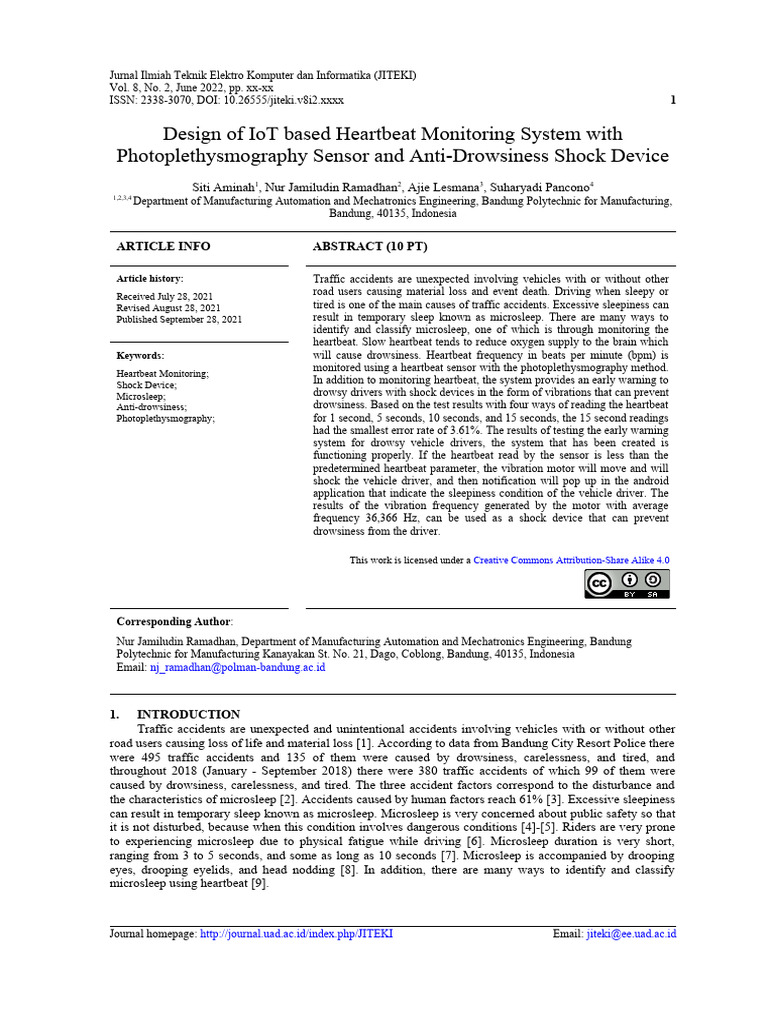 Design of IoT Based Heartbeat Monitoring Shock Device - JITEKI ...