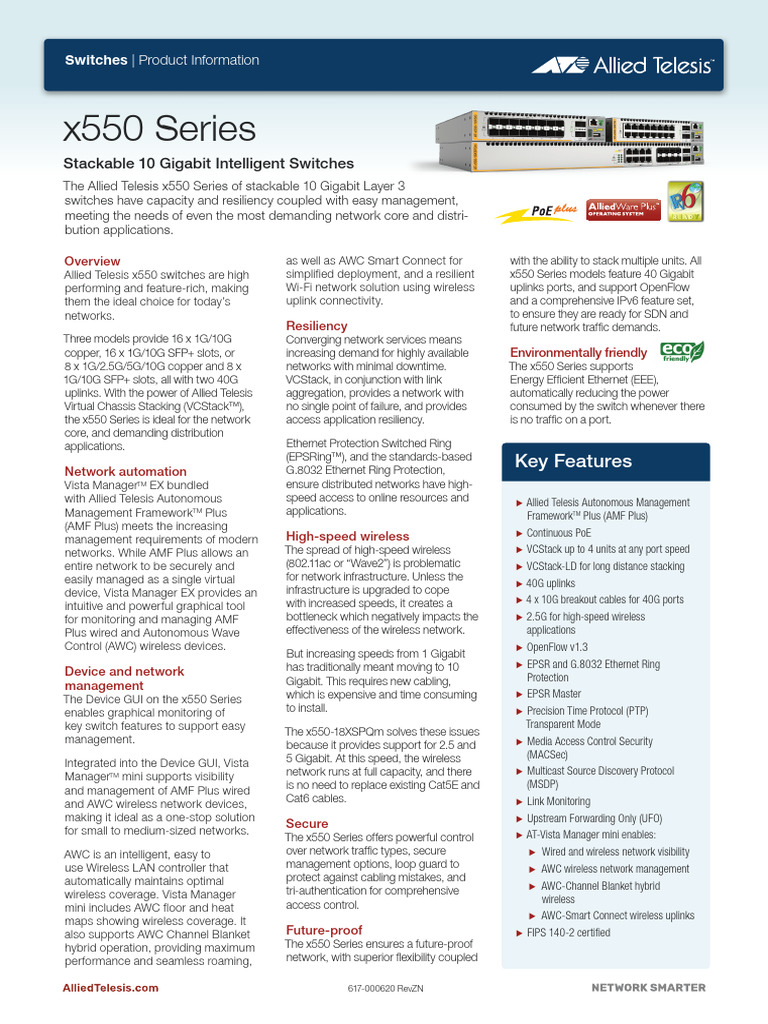 Allied Telesis x550 Series Datasheet | PDF | Computer Network | Network ...