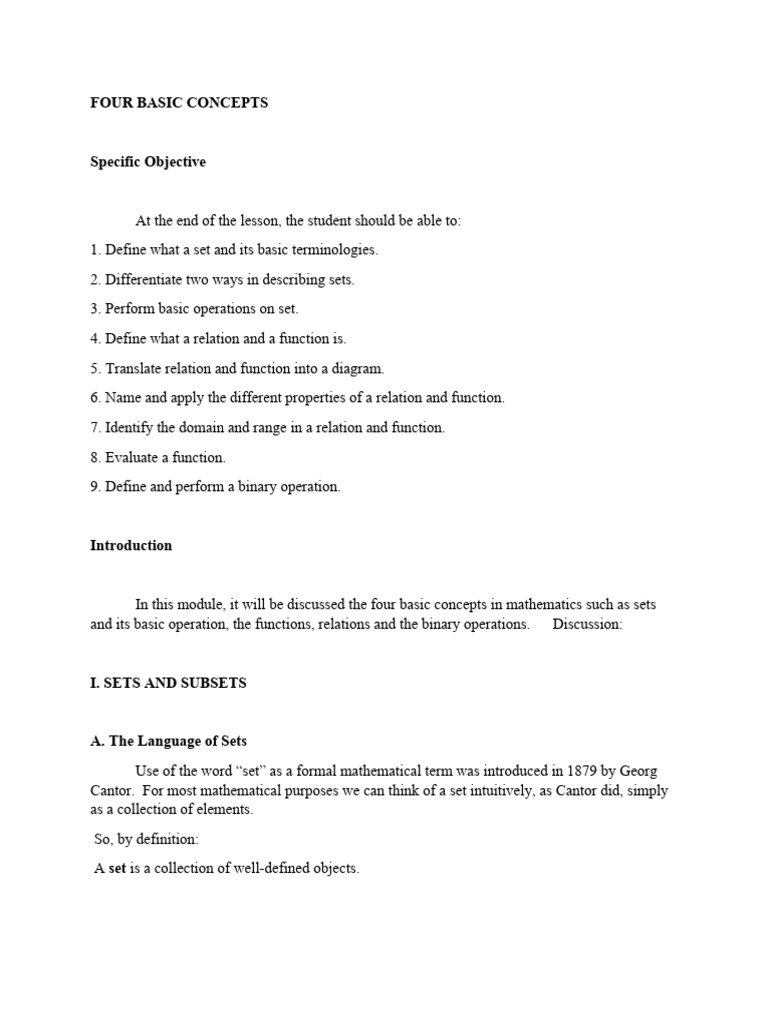Basic Math Concepts: Sets & Functions | PDF | Set (Mathematics ...