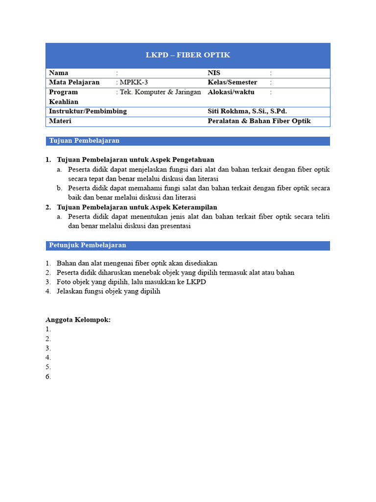 LKPD - Peralatan Dan Bahan Fiber Optik | PDF