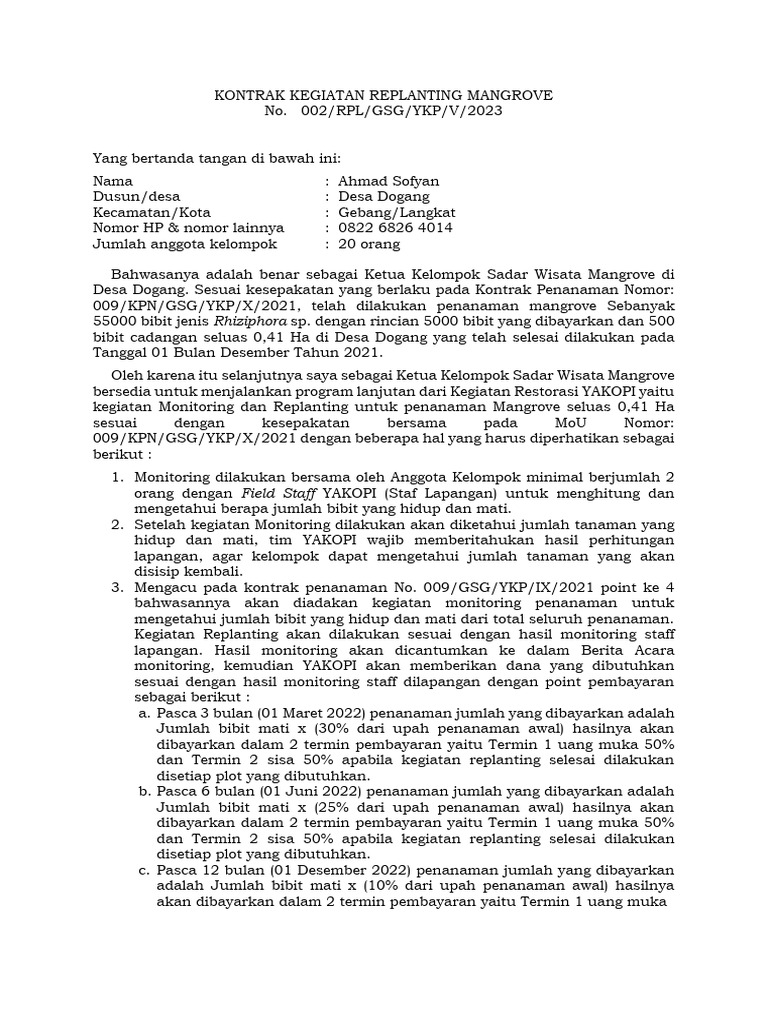 Kontrak Replanting GSG 09 | PDF