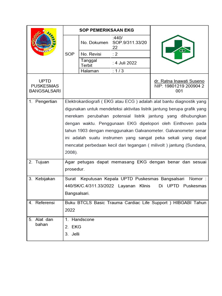Sop PEMERIKSAAN EKG | PDF