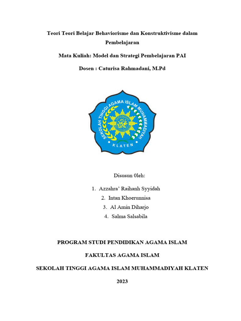 Teori Teori Belajar Behaviorisme Dan Konstruktivisme Dalam Pembelajaran ... Teori Teori Belajar Behaviorisme Dan Konstruktivisme Dalam Pembelajaran ...