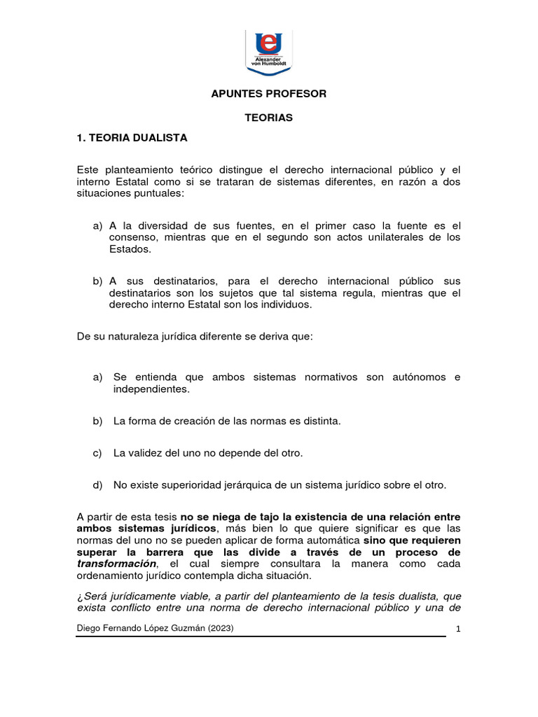Teorías Monista y Dualista | PDF | Ley internacional | Estado (política)