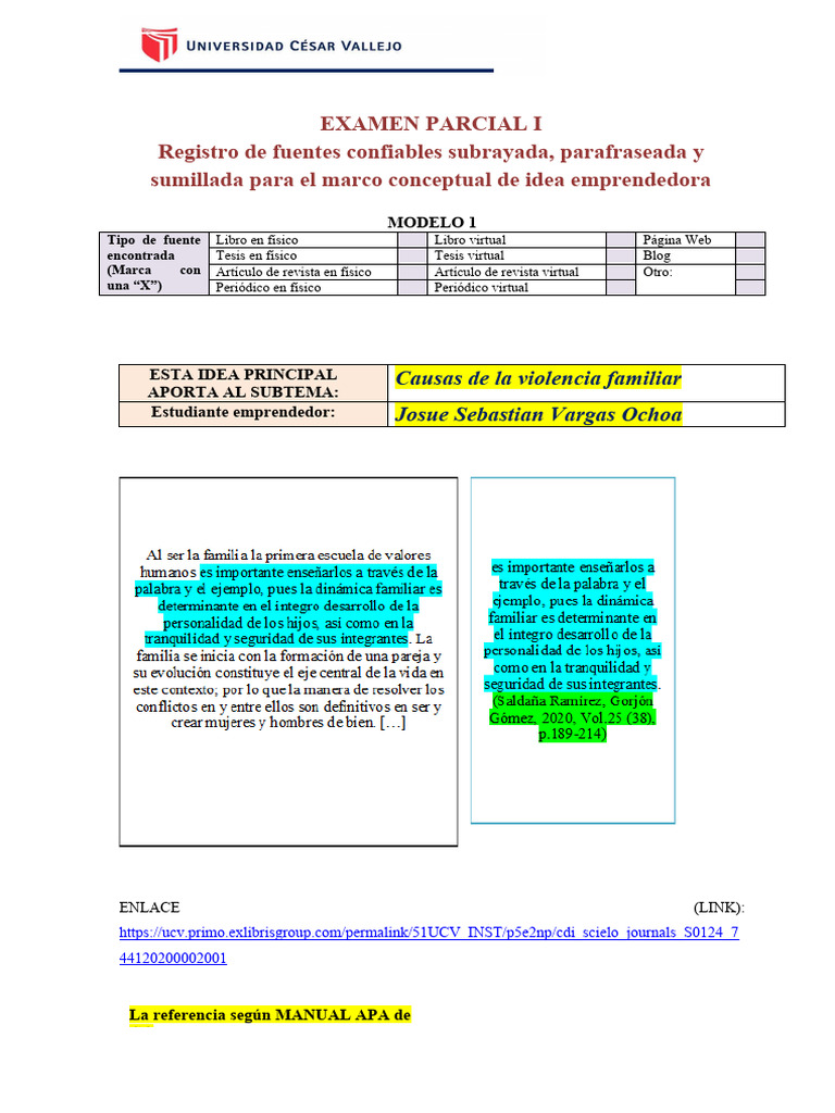 Formato de Examen Parcial 1 - Vargas Ochoa Josue Sebastian | PDF