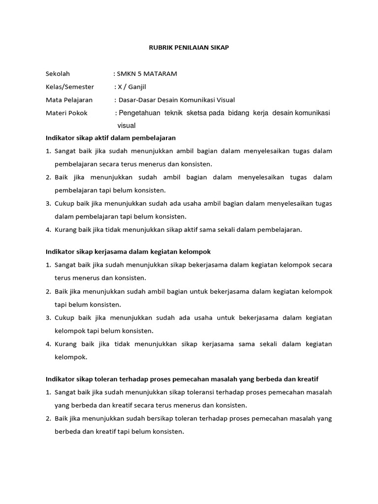 Rubrik Lembar Penilaian-Pertemuan 1 - Revisi | PDF