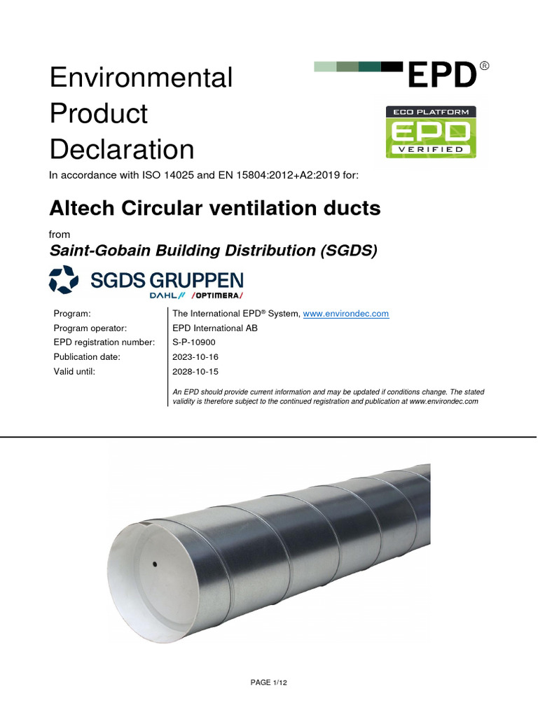 Data SPD of Sprial Duct | PDF | Life Cycle Assessment | Nature