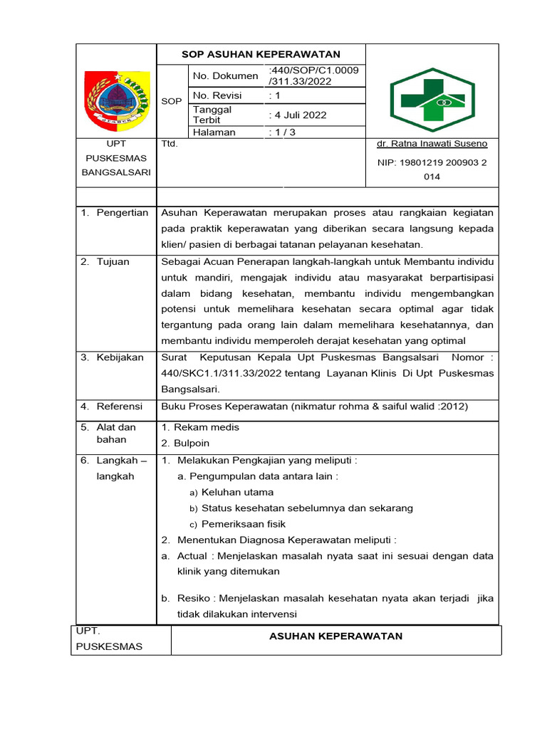 12 Sop Asuhan Keperawatan | PDF