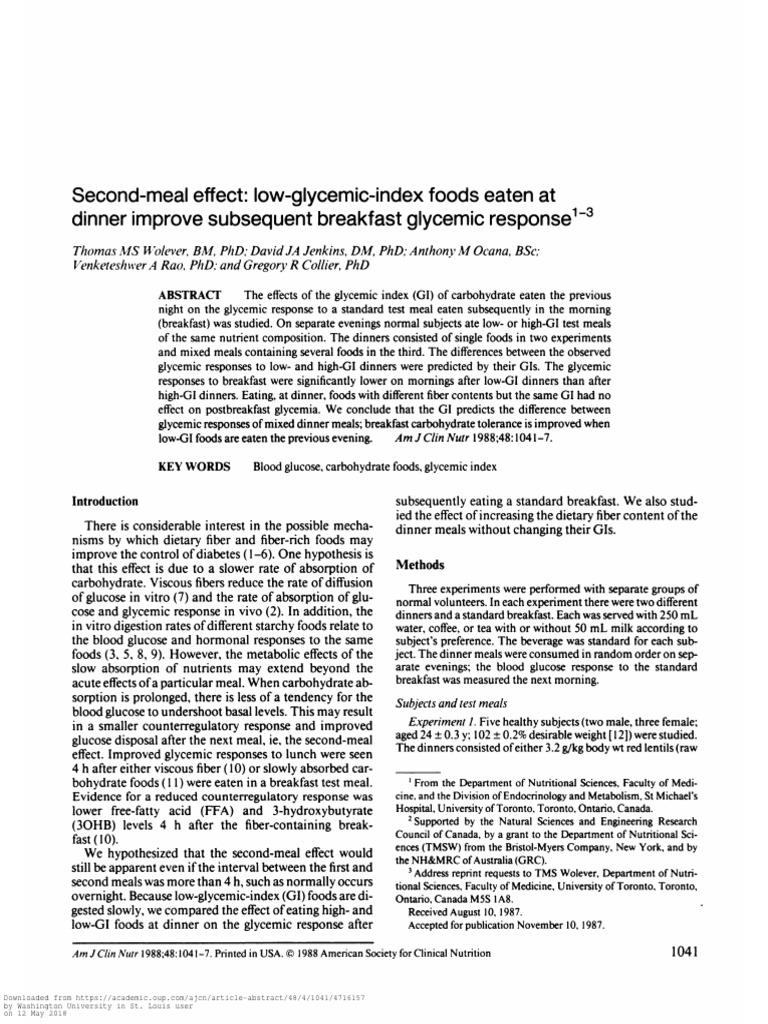 Second Meal Effect | PDF