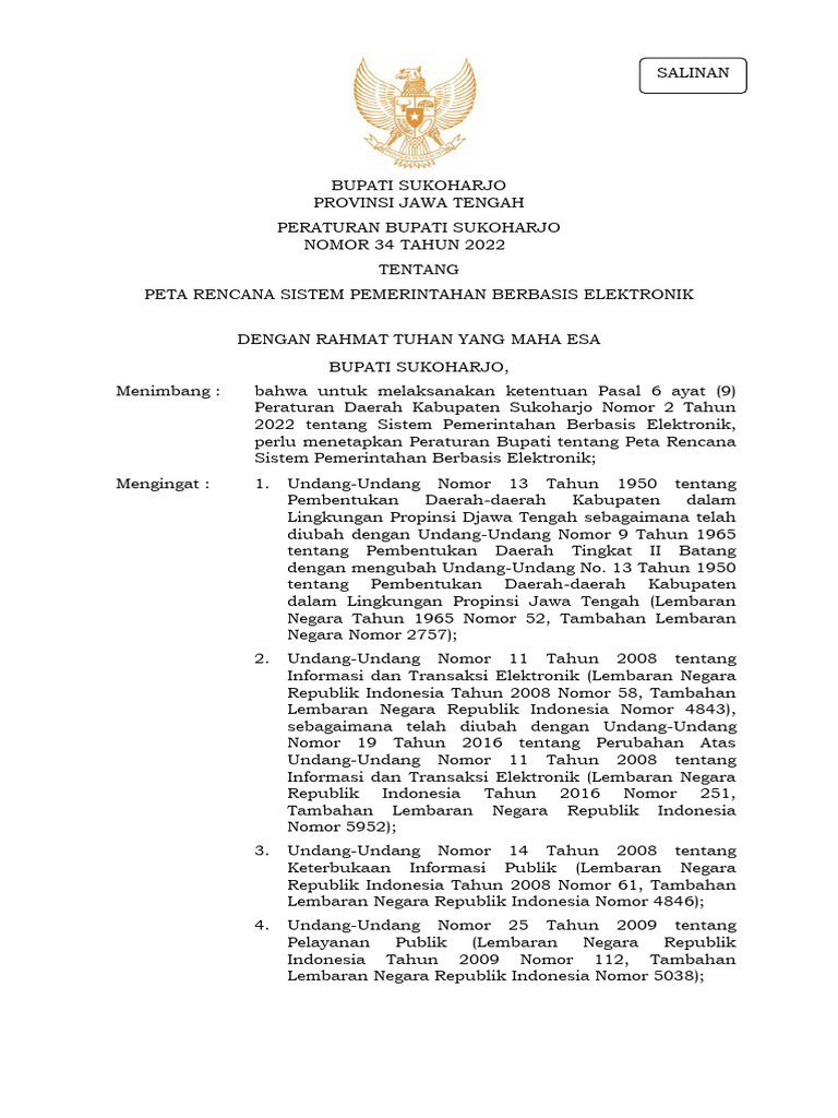 Peta Rencana Sistem Pemerintahan Berbasis Elektronik 2022 9lm0y | PDF