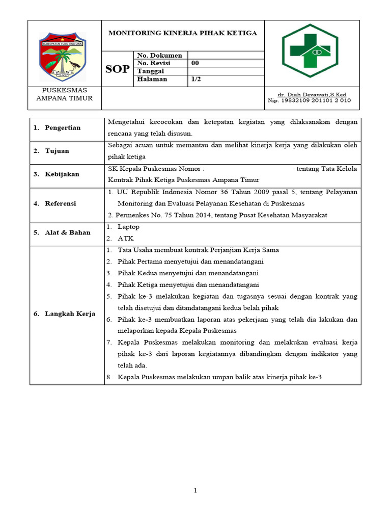 2.5.1.2 Sop Monitoring Kinerja Pihak Ketiga | PDF
