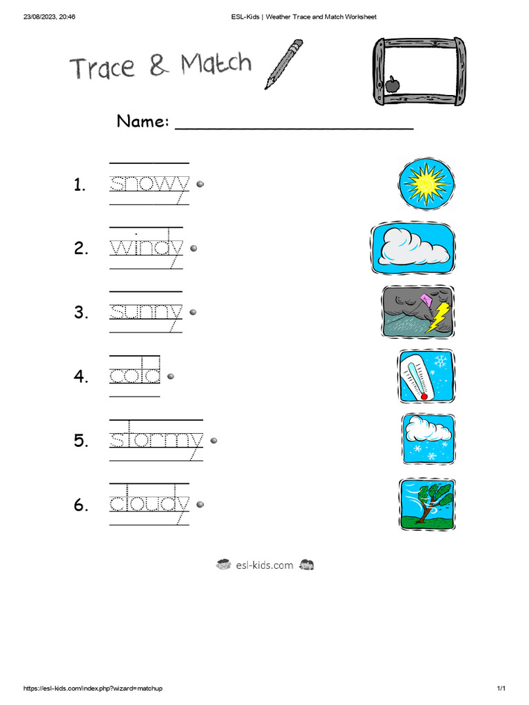 ESL-Kids - Weather Trace and Match Worksheet | PDF